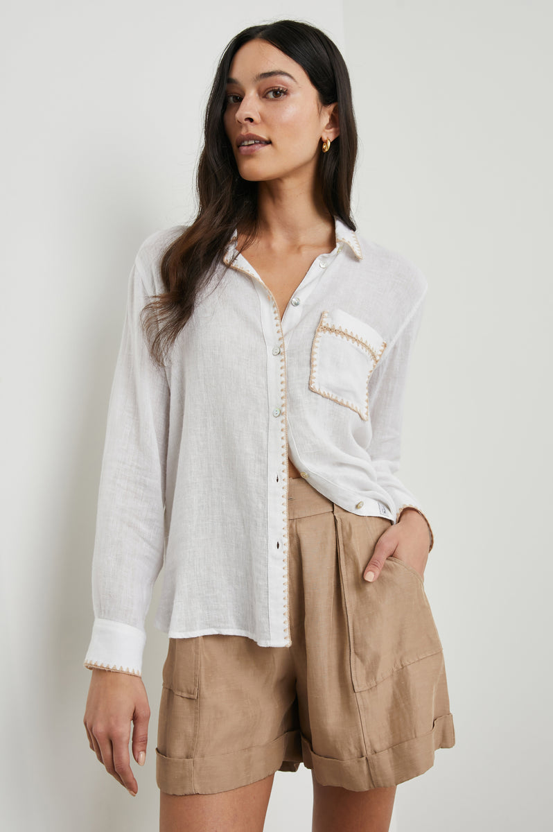 Charli White Blanket Stitch Shirt | Rails | Peek